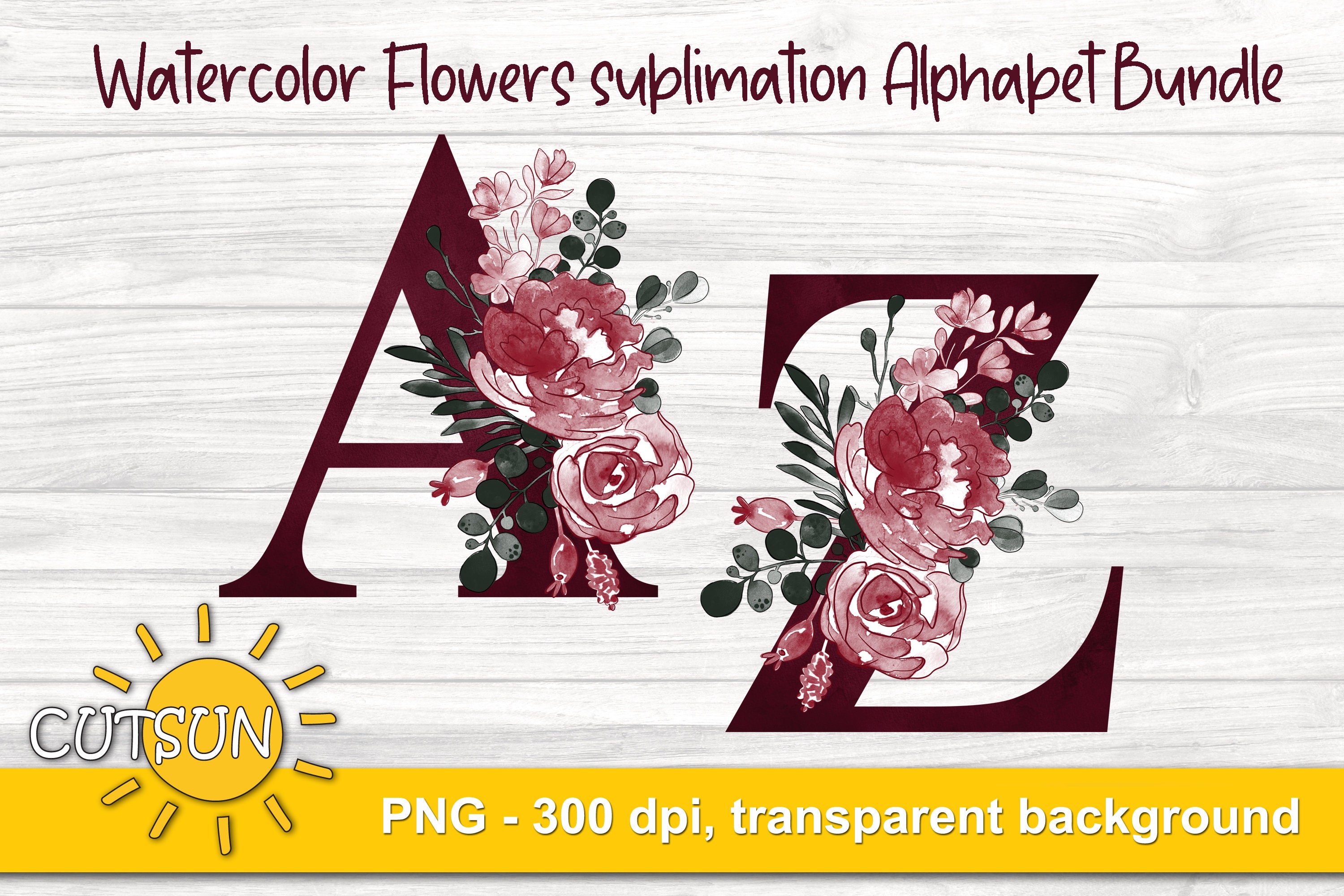 Floral Letters A-Z Sublimation Design in Deep Red - Etsy