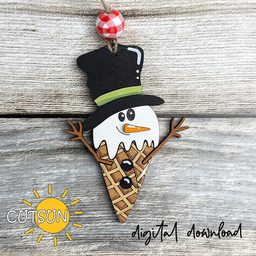 Melting Snowman Ice Cream Ornament SVG | Funny Christmas Ornament SVG ...