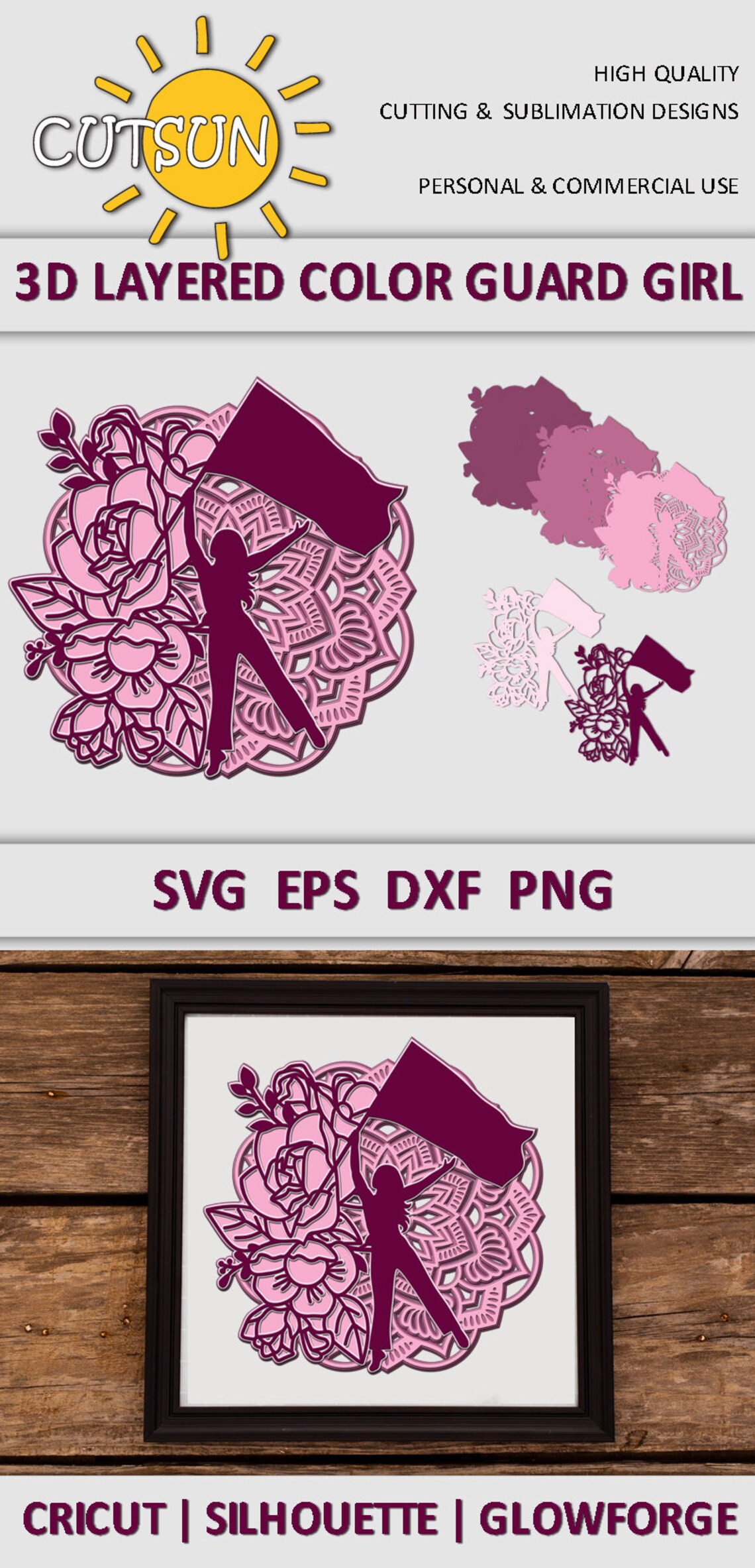 3D Layered Mandala Color Guard Girl With a Flag SVG 5 Layers - Etsy