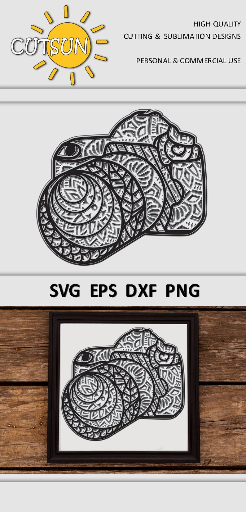 3D Layered Photo Camera Mandala SVG 5 Layers DXF EPS | Etsy