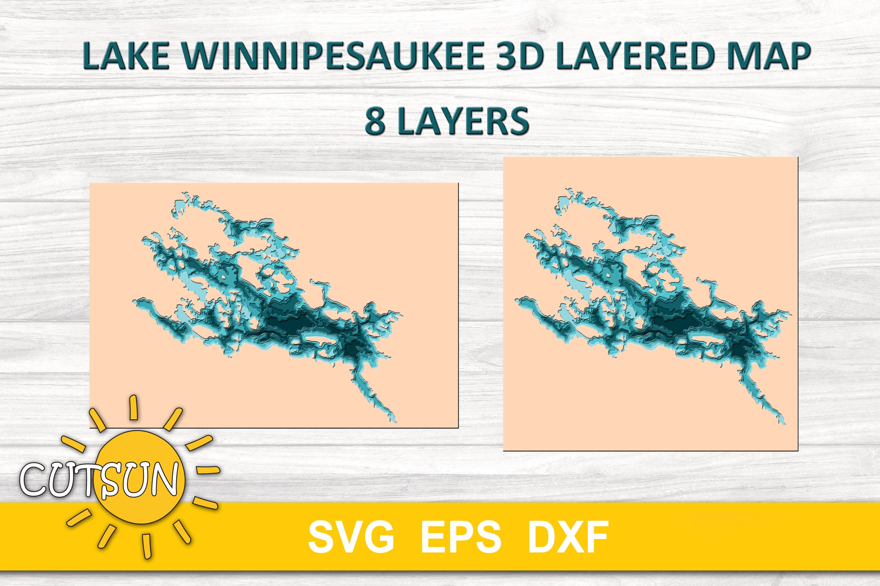 Layered Lake Winnipesaukee Map Svg - 8 Layers | Lake Art Depth Map ...