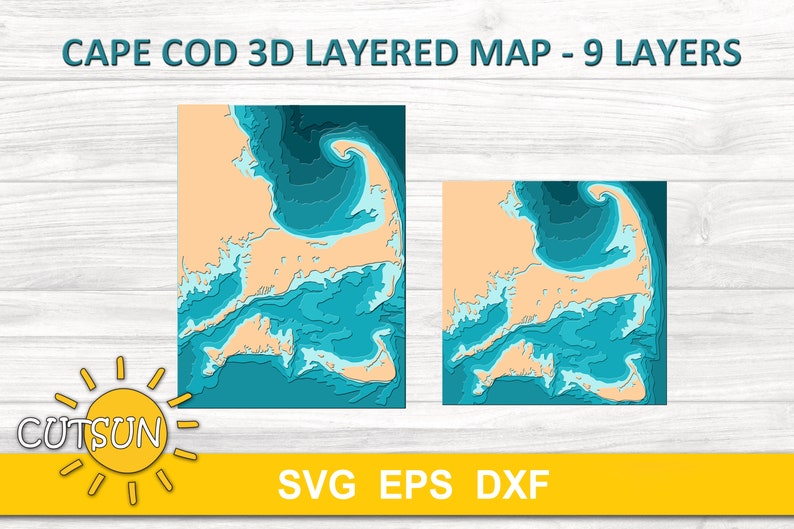 Layered Map Cape Cod SVG EPS DXF 9 Layers Cricut - Etsy