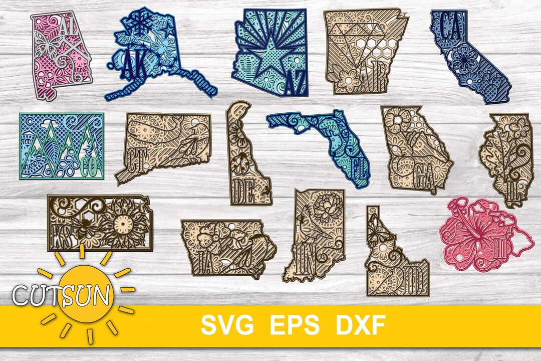 Layered 3D Mandala States Plus a 3D Layered Mandala US Map BUNDLE | 3D ...