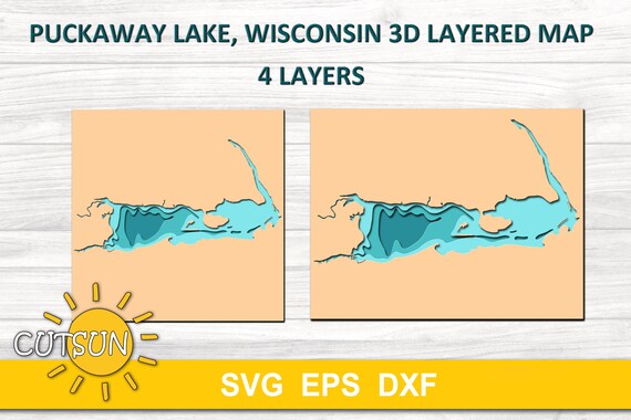 Layered Puckaway Lake Map SVG EPS DXF 4 Layers Cricut | Etsy Hong Kong