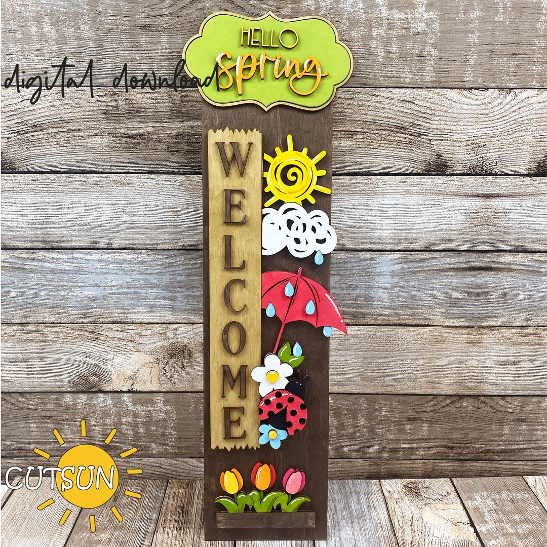 Hello Spring Vertical Porch Leaner SVG | Interchangeable Spring Welcome ...