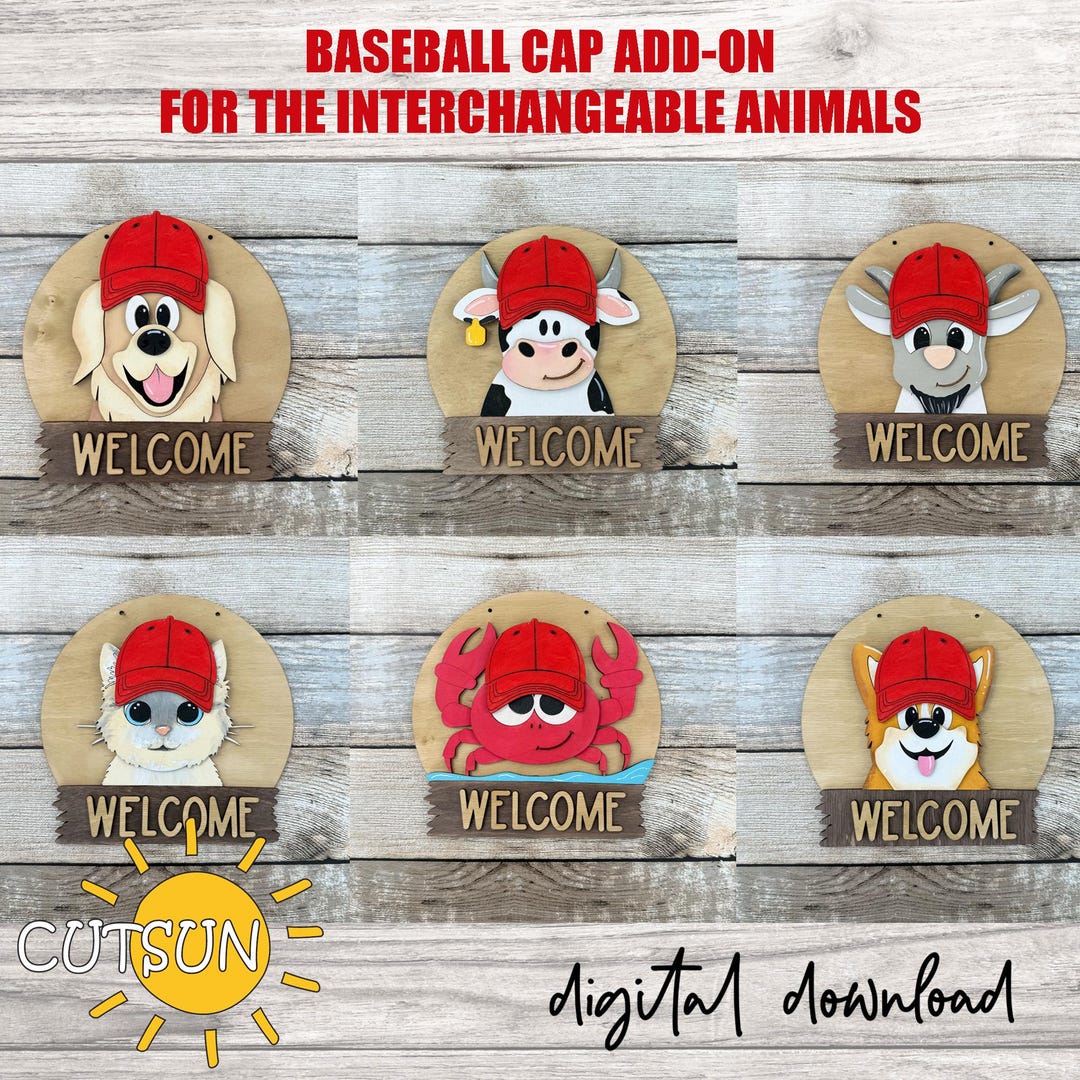 Baseball Cap Add-on SVG for Round Interchangeable Animals Door Hanger ...