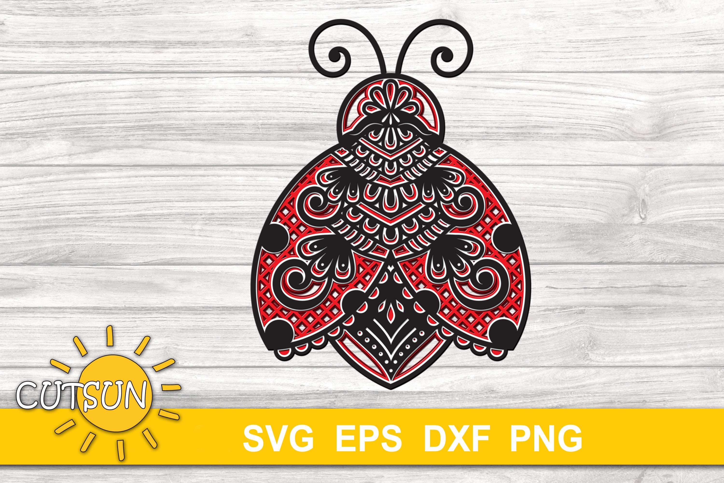 3D Layered Mandala Lady bug SVG 4 layers cut file Glowforge | Etsy