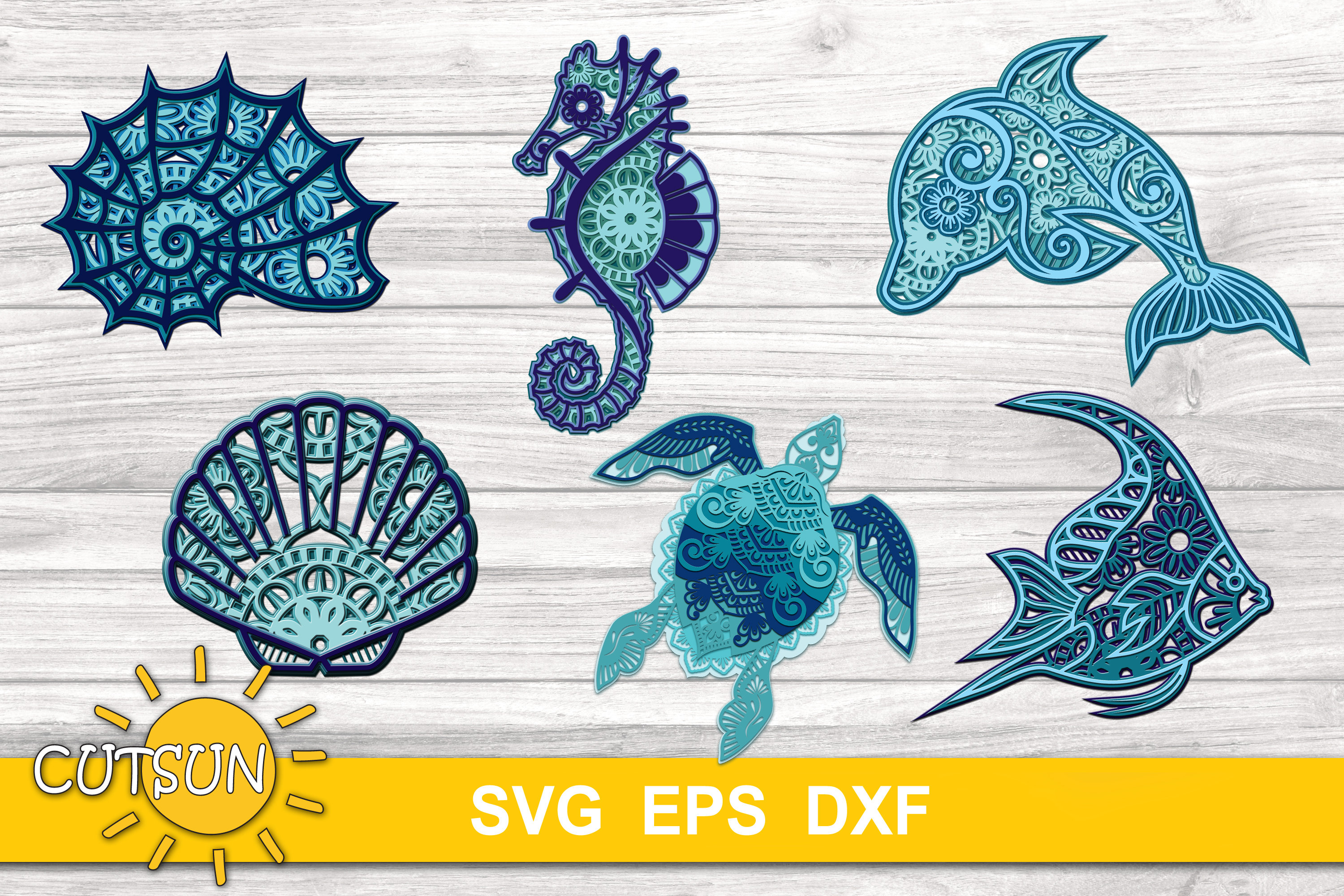 3D Layered Mandala Sea Creatures Bundle Cut Files Glowforge - Etsy ...