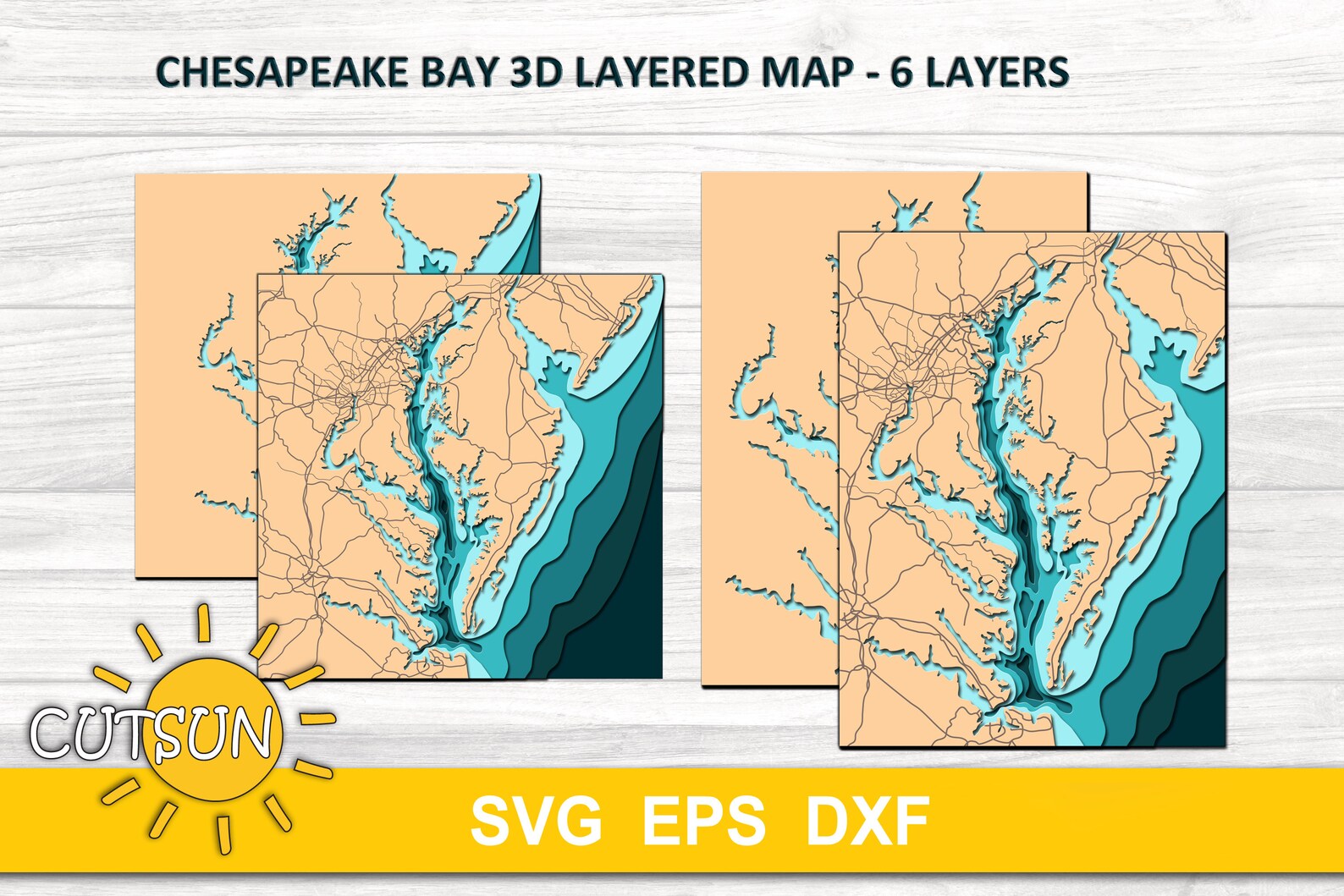 Layered Chesapeake Bay Map SVG | 6-layer Nautical Depth Map | Laser Cut ...