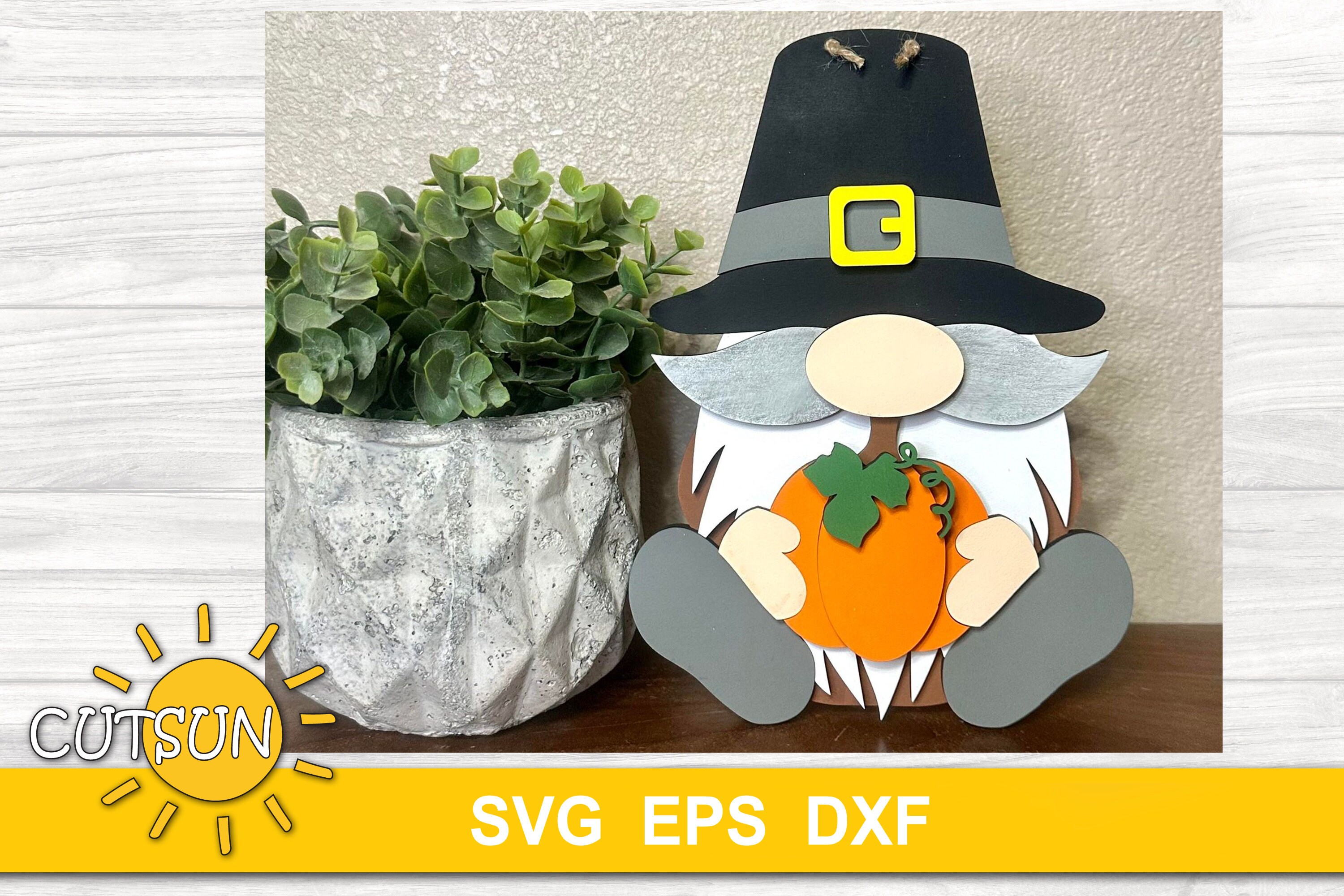 Thanksgiving Gnome Door Hanger SVG | Pilgrim Gnome Welcome Sign SVG ...