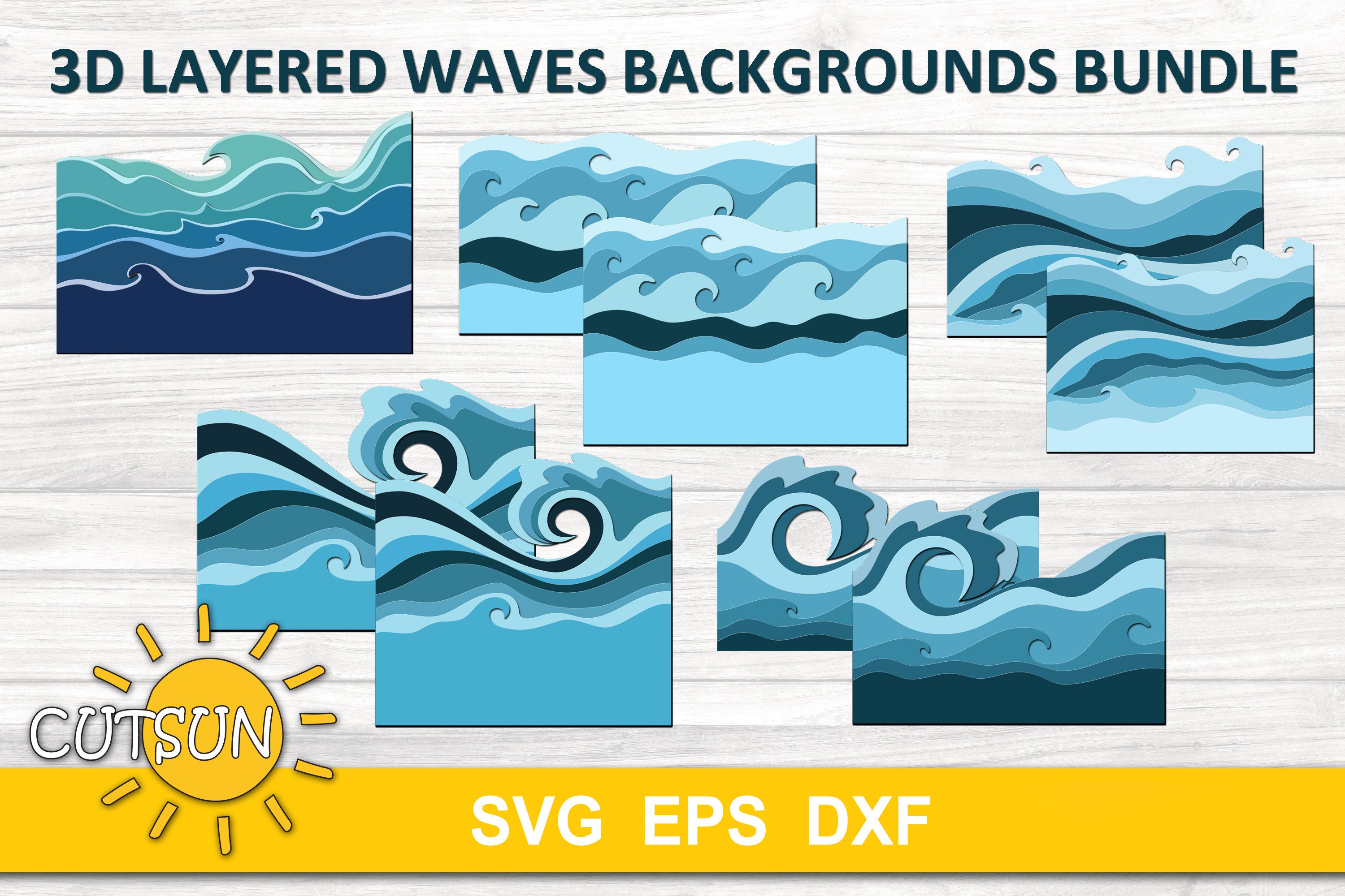 3D Layered Waves SVG bundle 3D Layered Sea Cricut | Etsy
