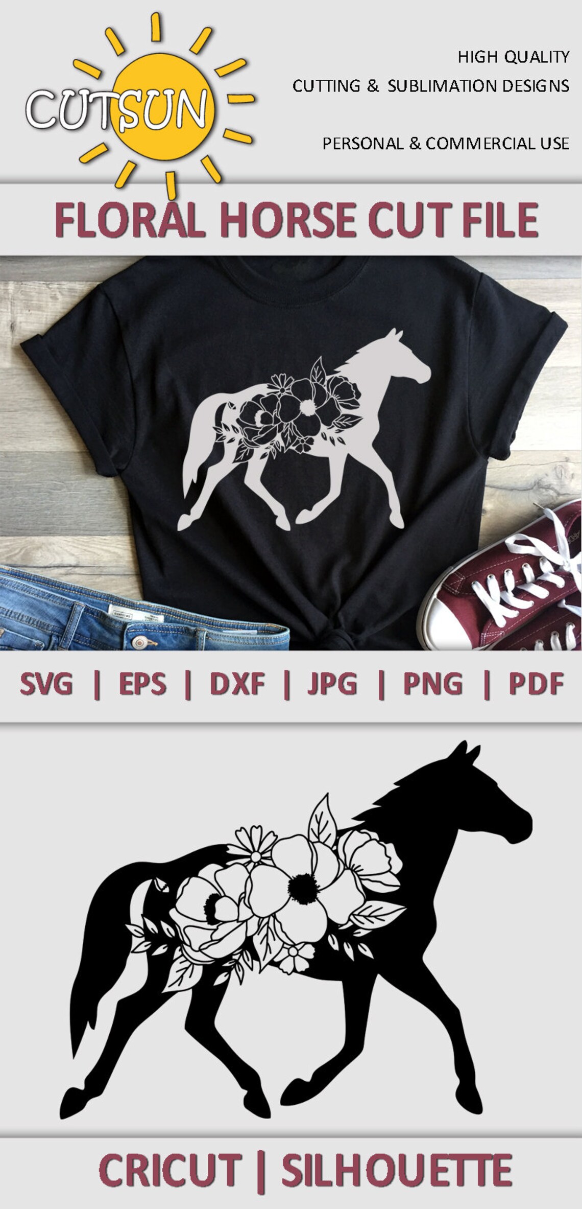 Floral Horse Svg Horse Svg Flower Horse Svg Farmhouse - Etsy