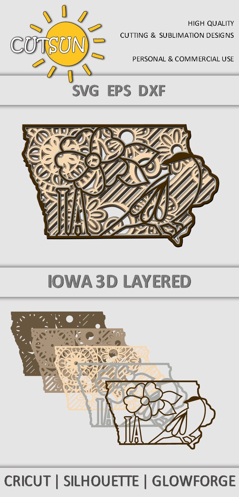 Layered 3D Mandala Iowa State SVG 5 Layers 3D Layered DXF | Etsy