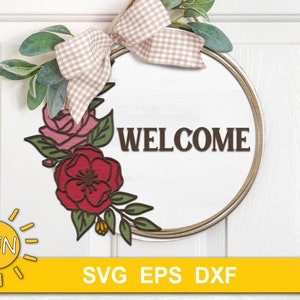 Floral Door Hanger SVG | Flower Welcome Sign Svg | Floral Frame SVG ...