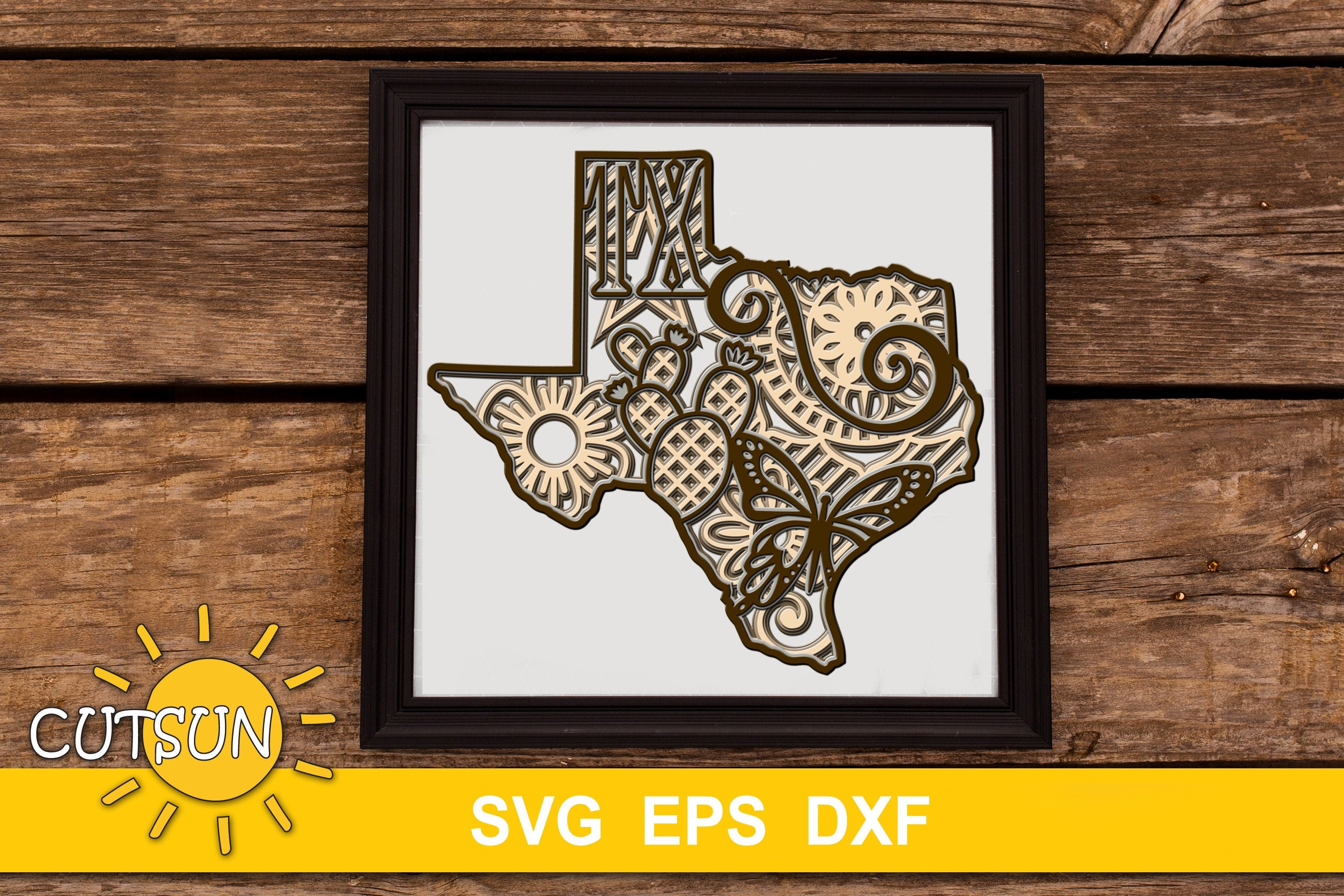 Layered 3D Mandala Texas State SVG 5 Layers | 3D Layered DXF Laser Cut ...