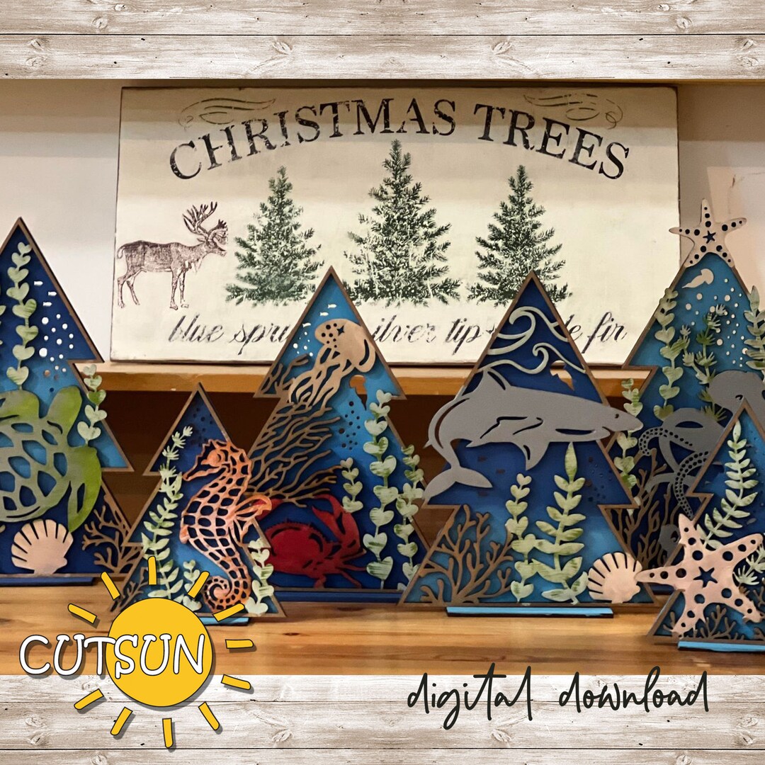 Standing Christmas Trees Sea Life SVG | Coastal Christmas Shelf Decor ...