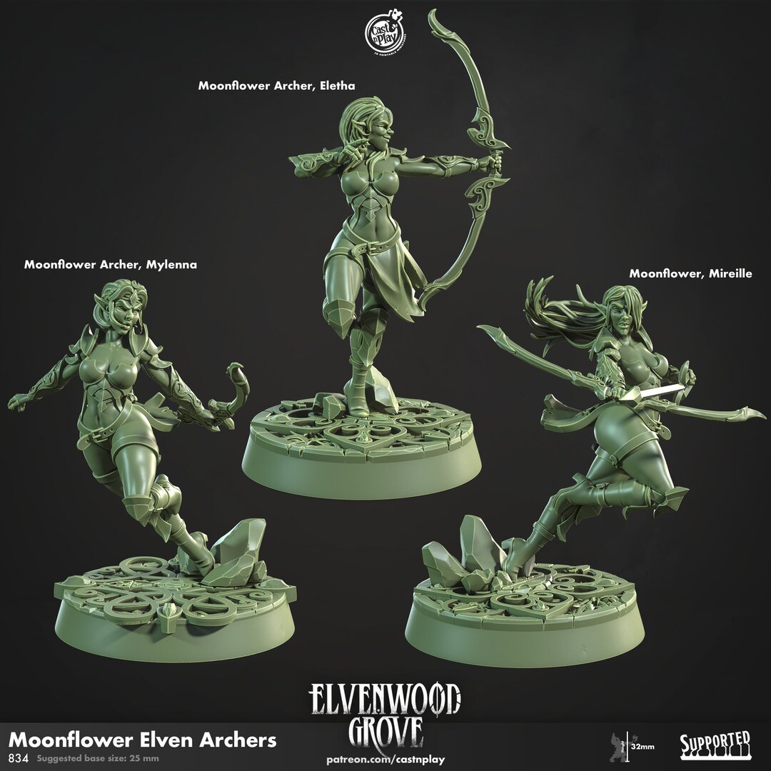 Moonflower Elf Archer Miniatures - Castnplay - Dnd Miniatures - Role ...