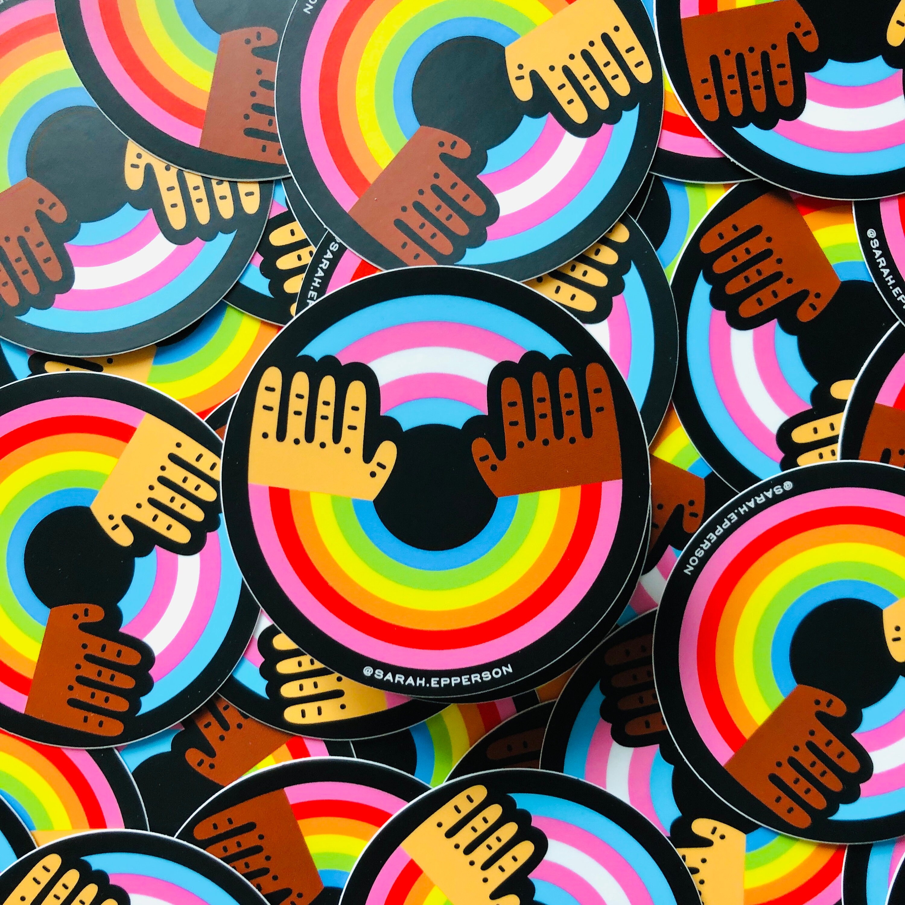 Sarah Epperson-Queer Trans Rainbow Hands Sticker