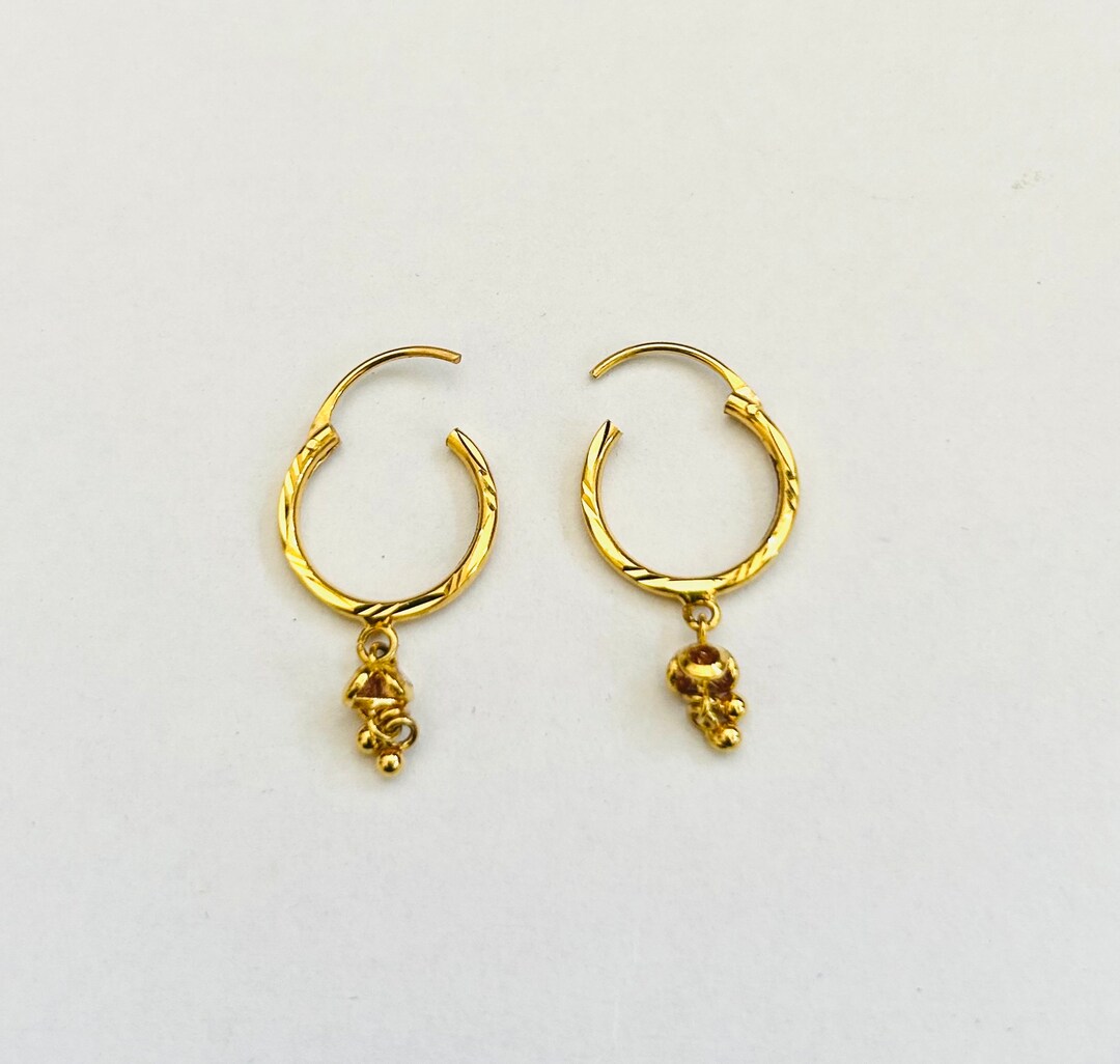 18k Gold Dangling Hoops, Solid Gold Hoops, Dangling Gold Hoops, Simple ...