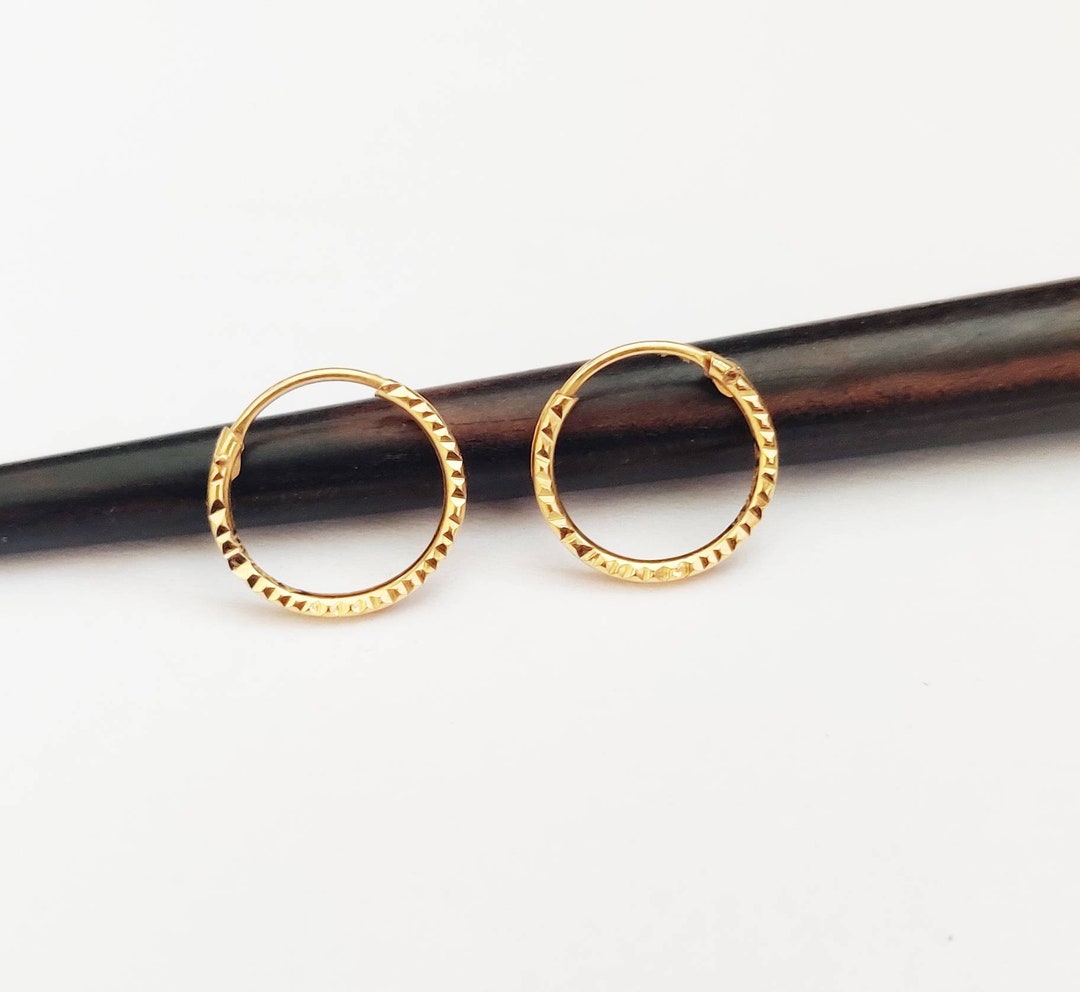 22K Carved Gold Hoops, Solid Gold Hoops, Gold Earrings, Handmade Gold ...