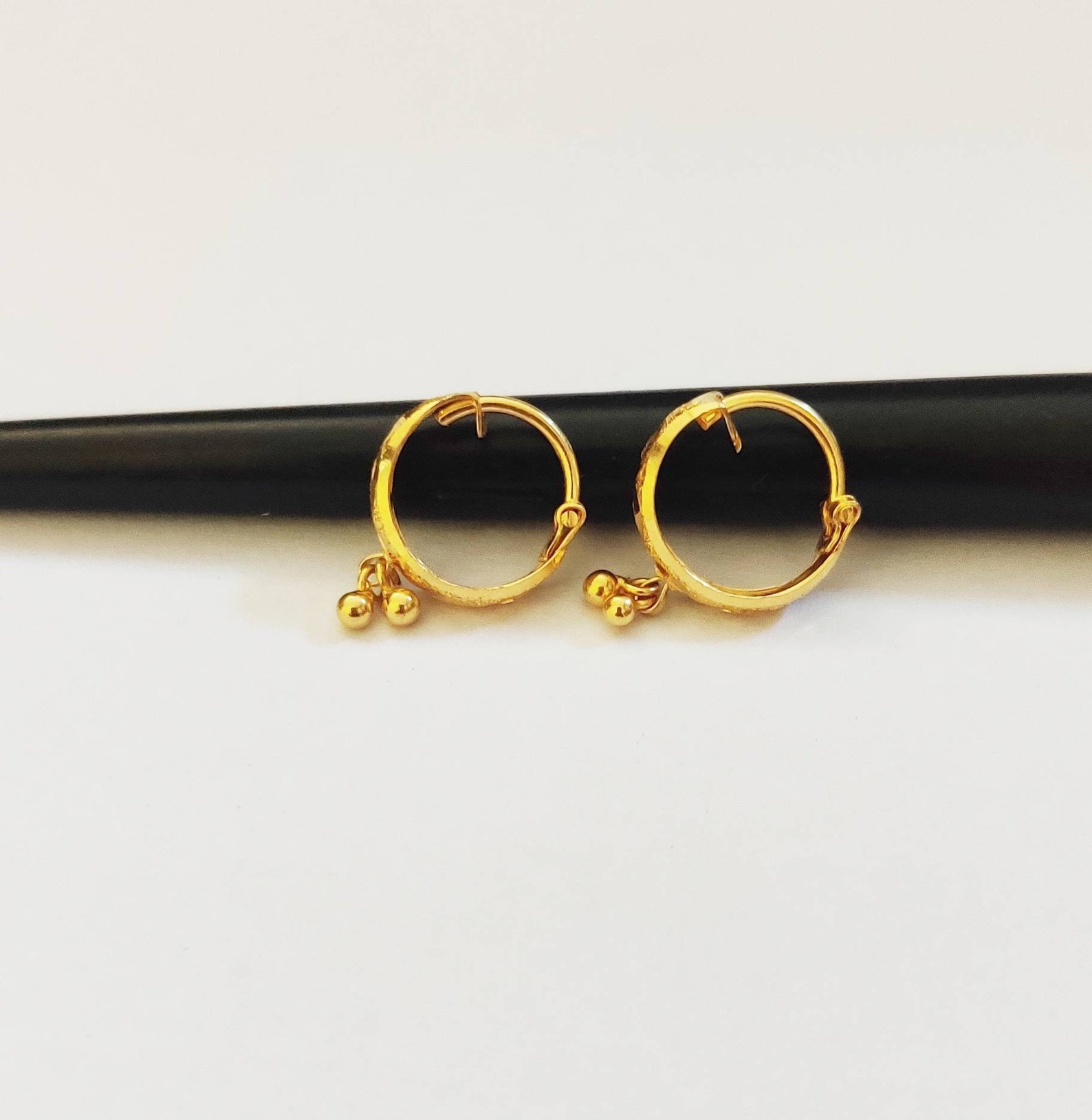 22k Gold Dangling Hoops, Solid Gold Hoops, Dangling Gold Hoops, Simple ...