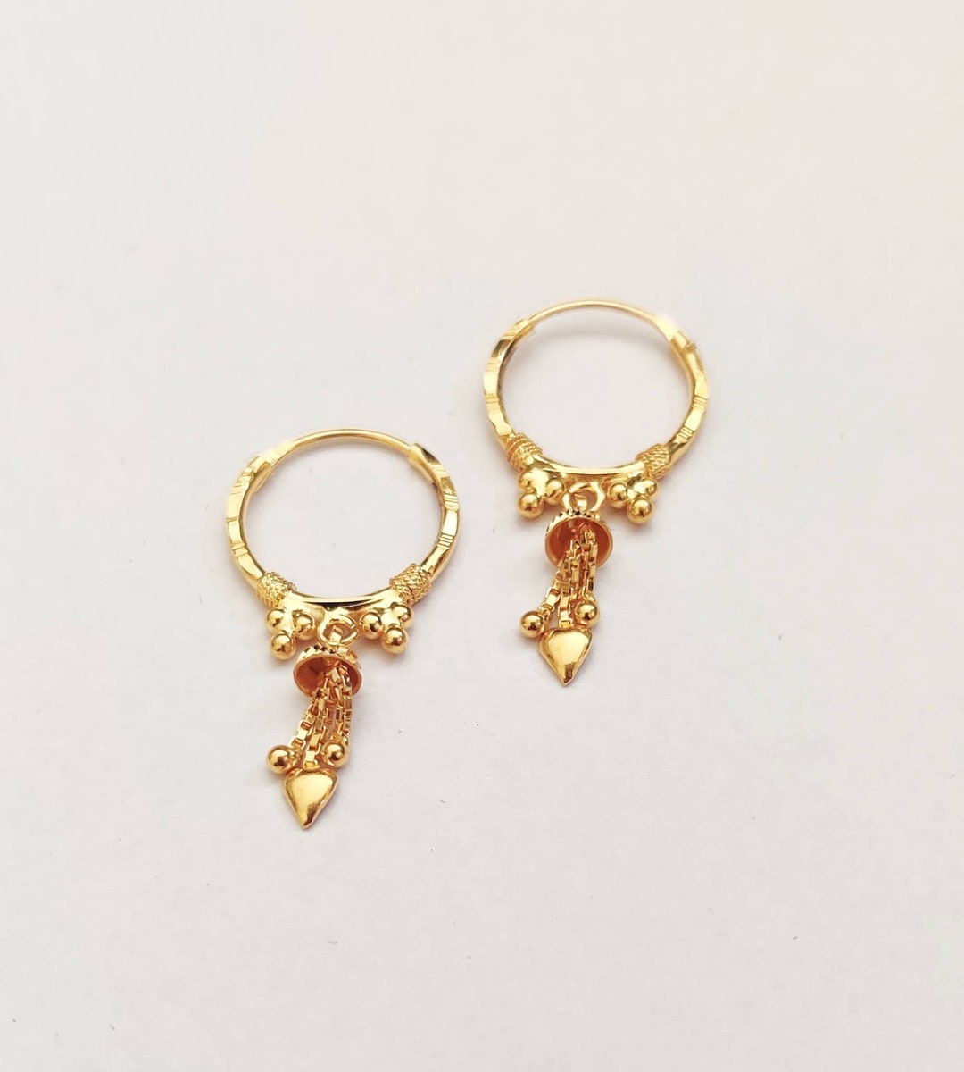 22K Gold Hoops, Solid Gold Hoops, Gold Earrings, Handmade Gold Hoops ...