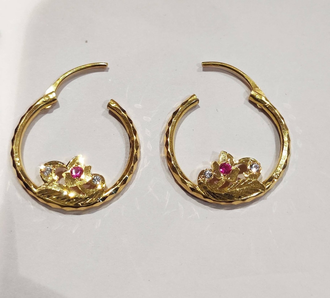 22k Gold Hoops, Peacock Design Gold Hoops, Elegant Indian Hoops ...