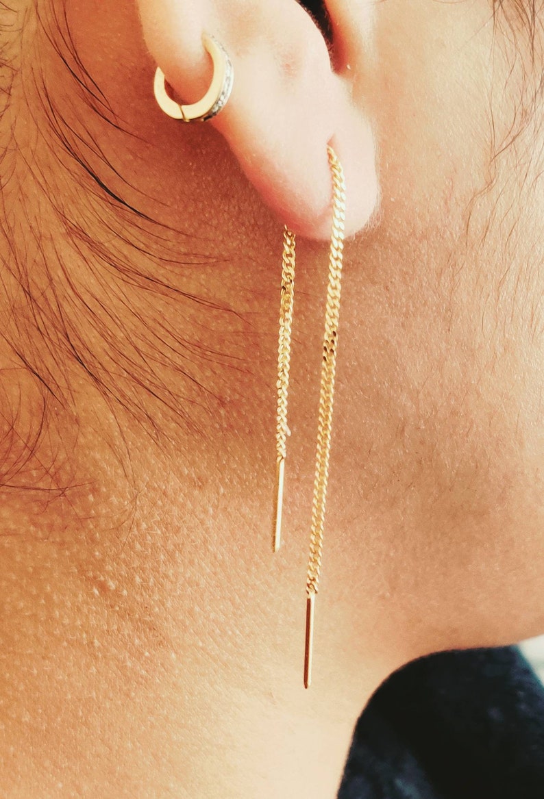 22k Gold Threader Gold Chain Threader Gold Chain Earring - Etsy