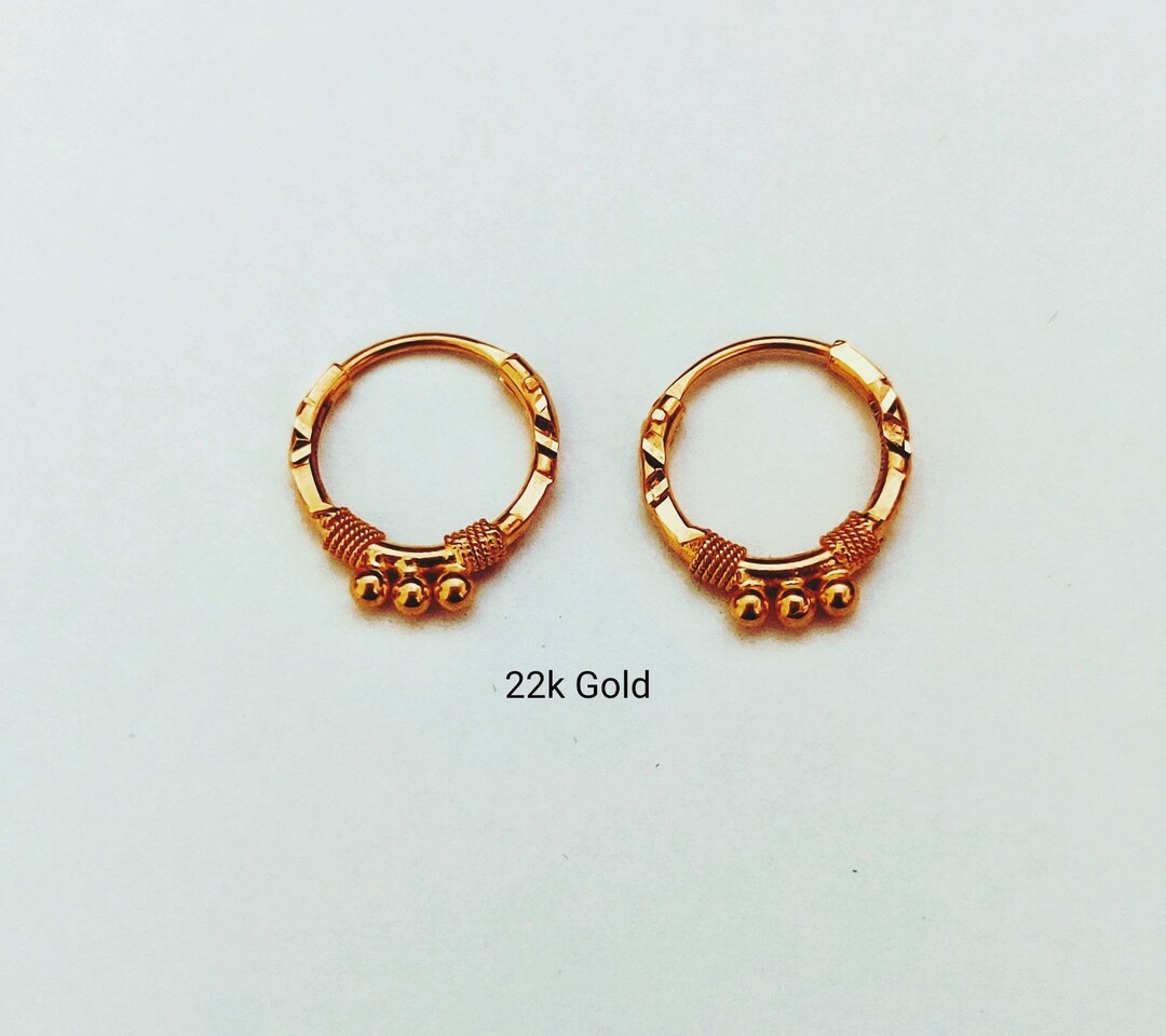 22K Gold Hoops, Solid Gold Hoops, Gold Earrings, Handmade Gold Hoops ...