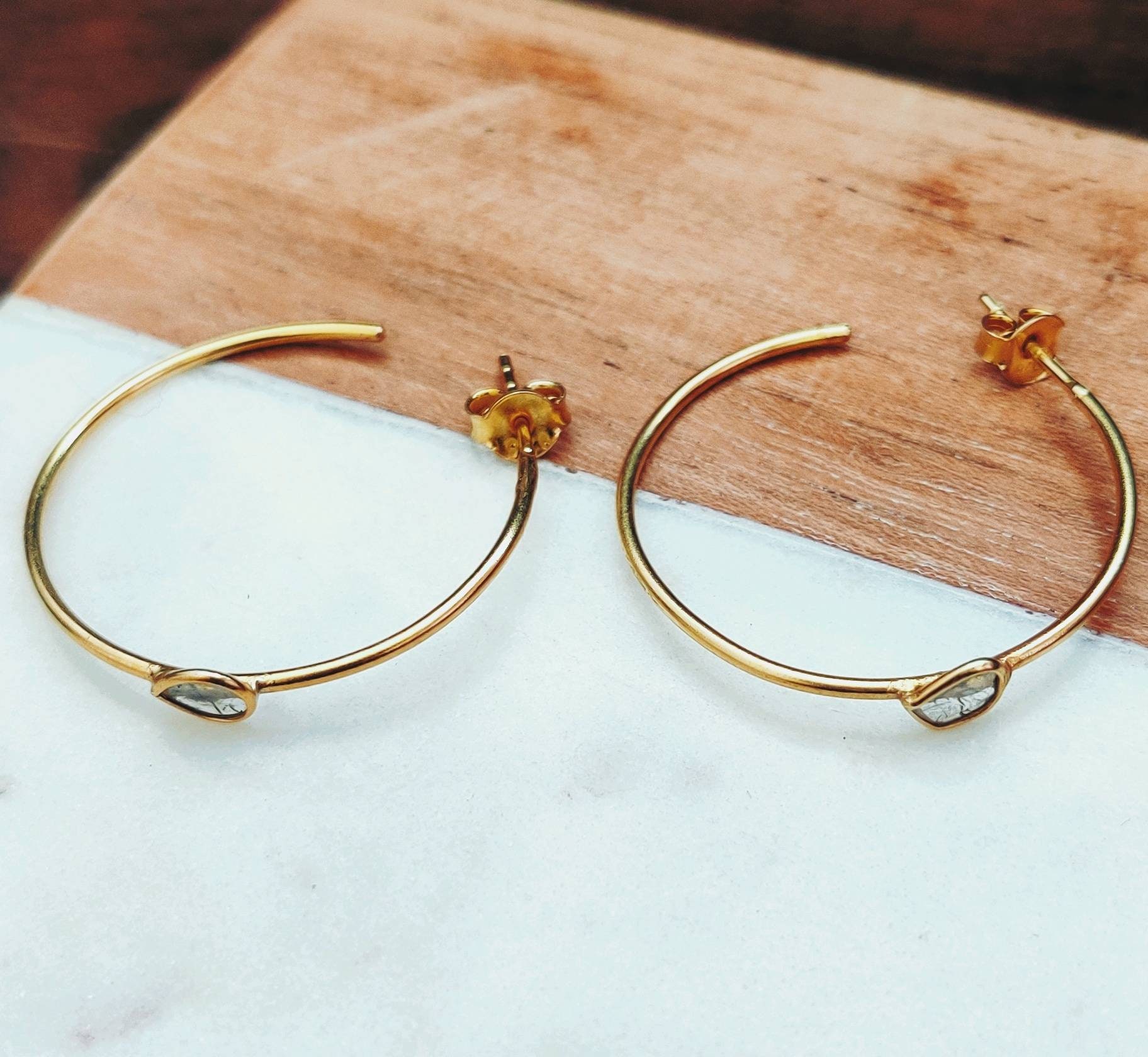 Polki Diamond Stud Hoops, Diamond Studs, Rough Diamond Hoops, Gold ...