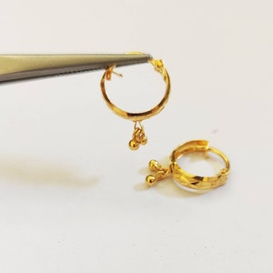 22k Gold Dangling Hoops, Solid Gold Hoops, Dangling Gold Hoops, Simple ...