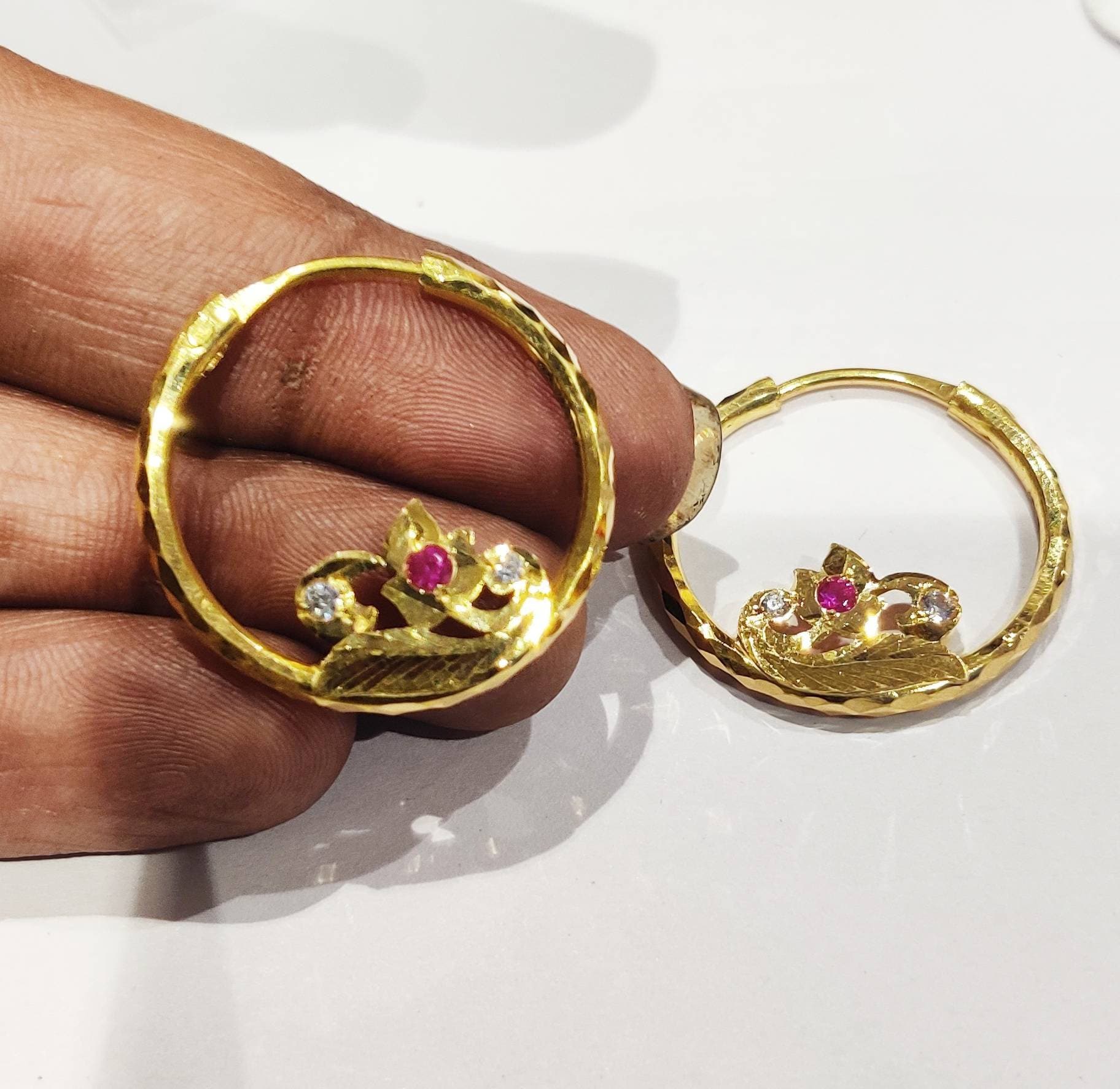 22k Gold Hoops, Peacock Design Gold Hoops, Elegant Indian Hoops ...