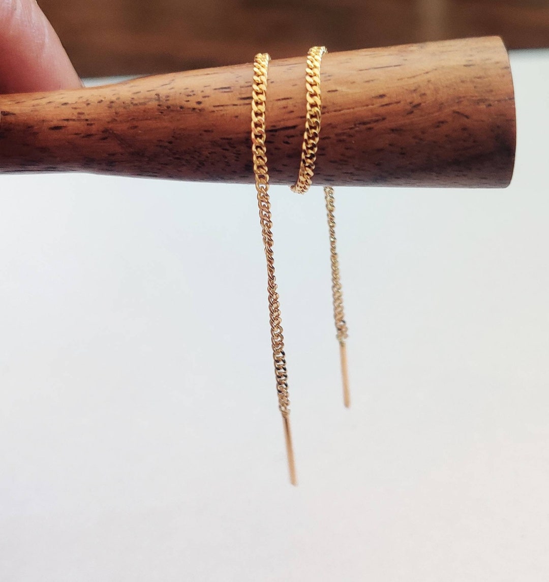 22k Gold Threader Earrings- Solid Gold Earrings- Long Chain Threader ...