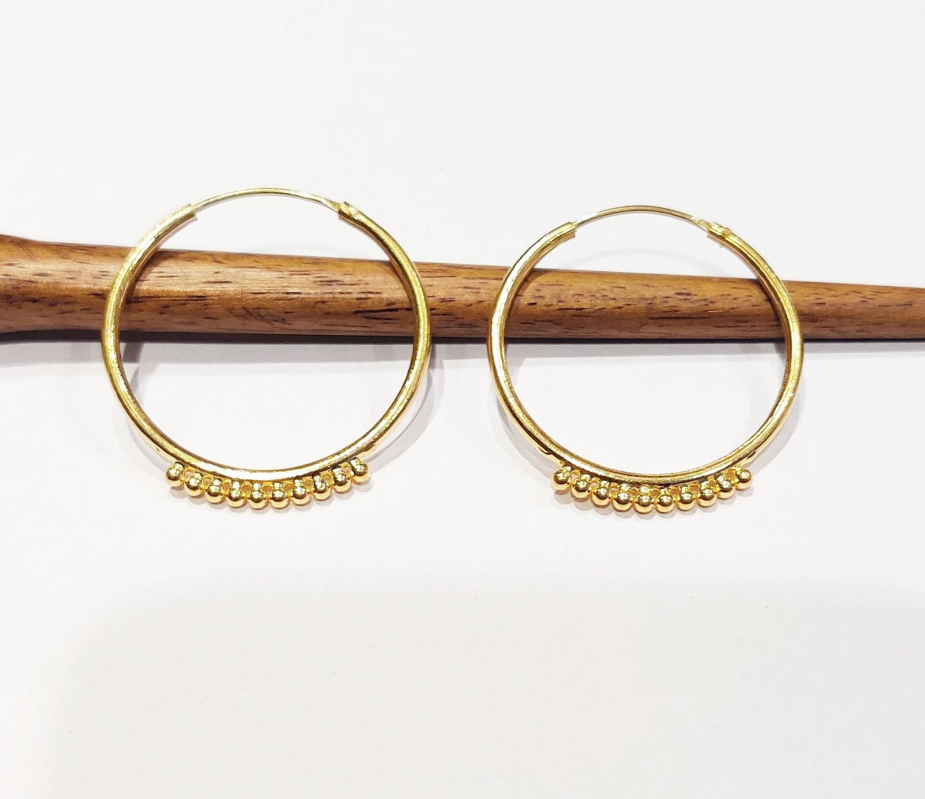 22k Hallmarked Gold Hoops, Indian Gold Hoops, Rajasthani Ball Hoops ...