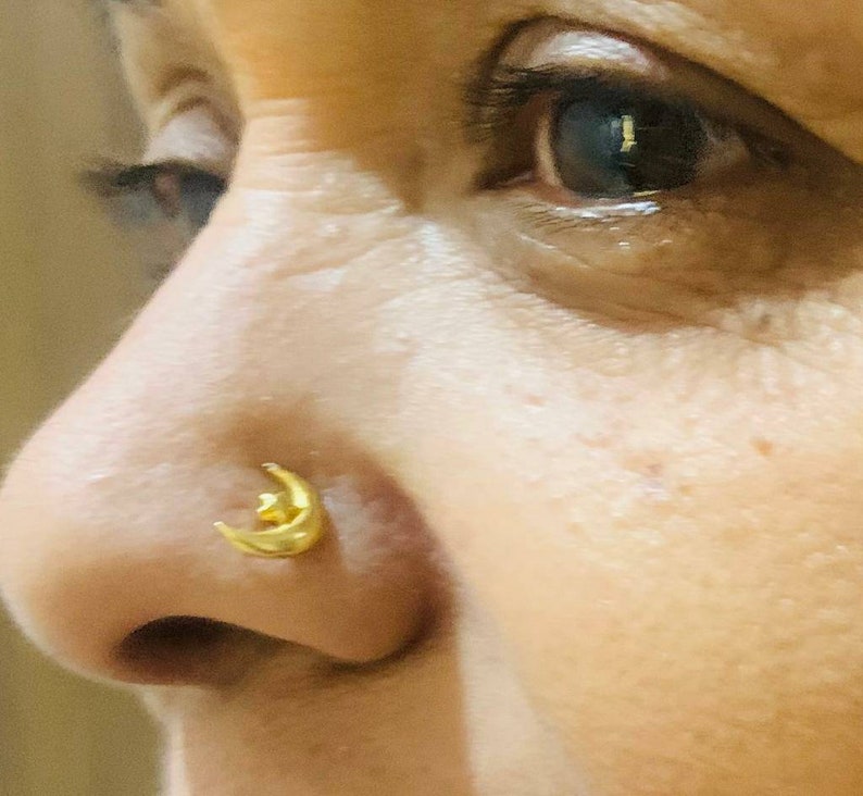 18k Gold Star Moon Nose Pin Designer Nose Pin Star Moon Nose - Etsy