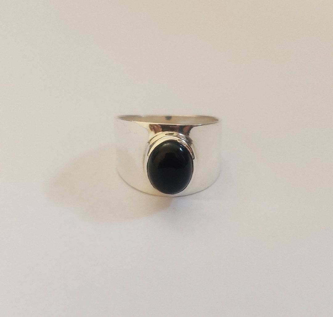 US:9 Black Onyx Ring, Broad Silver Ring, Big Silver Ring, Gemstone Ring ...