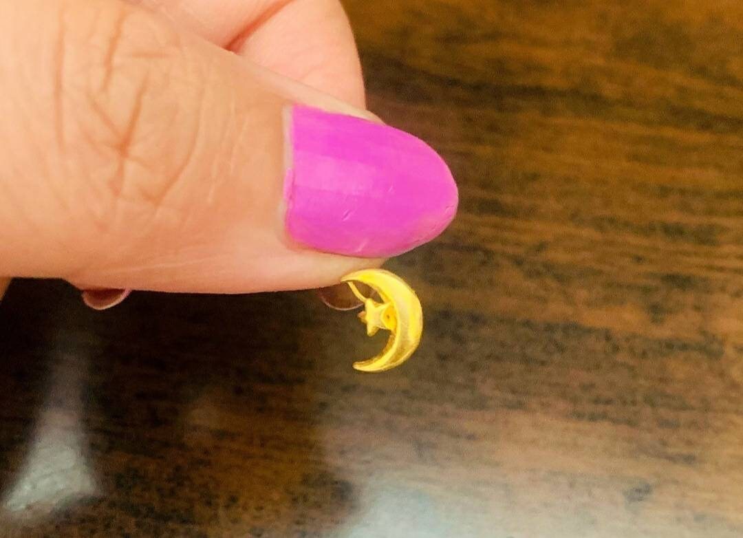 18k Gold Star Moon Nose Pin Designer Nose Pin Star Moon Nose - Etsy