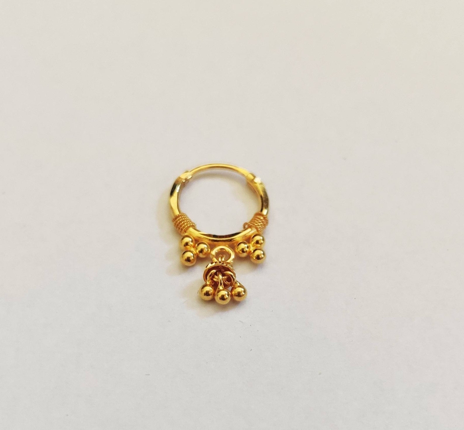 22k Gold Nose Ring,tiny Nostril Ring, Dangling Indian Nose Ring, Nose ...