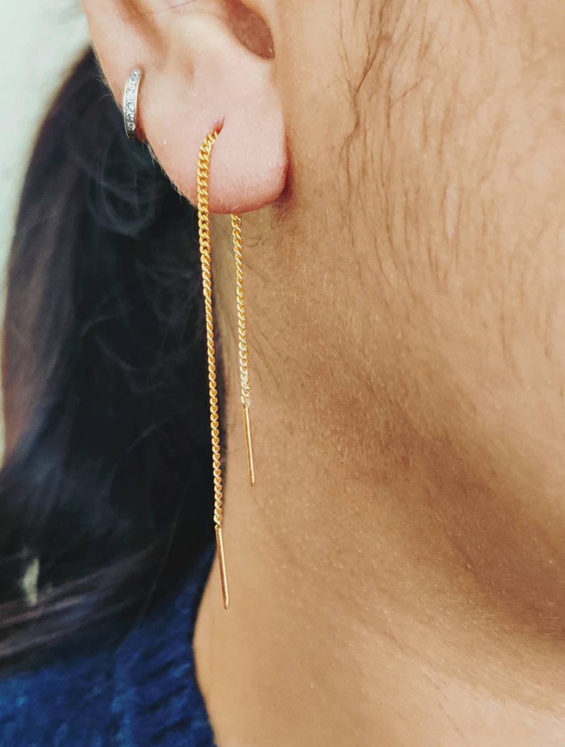 22k Gold Threader, Gold Chain Threader, Gold Chain Earring, Gold ...