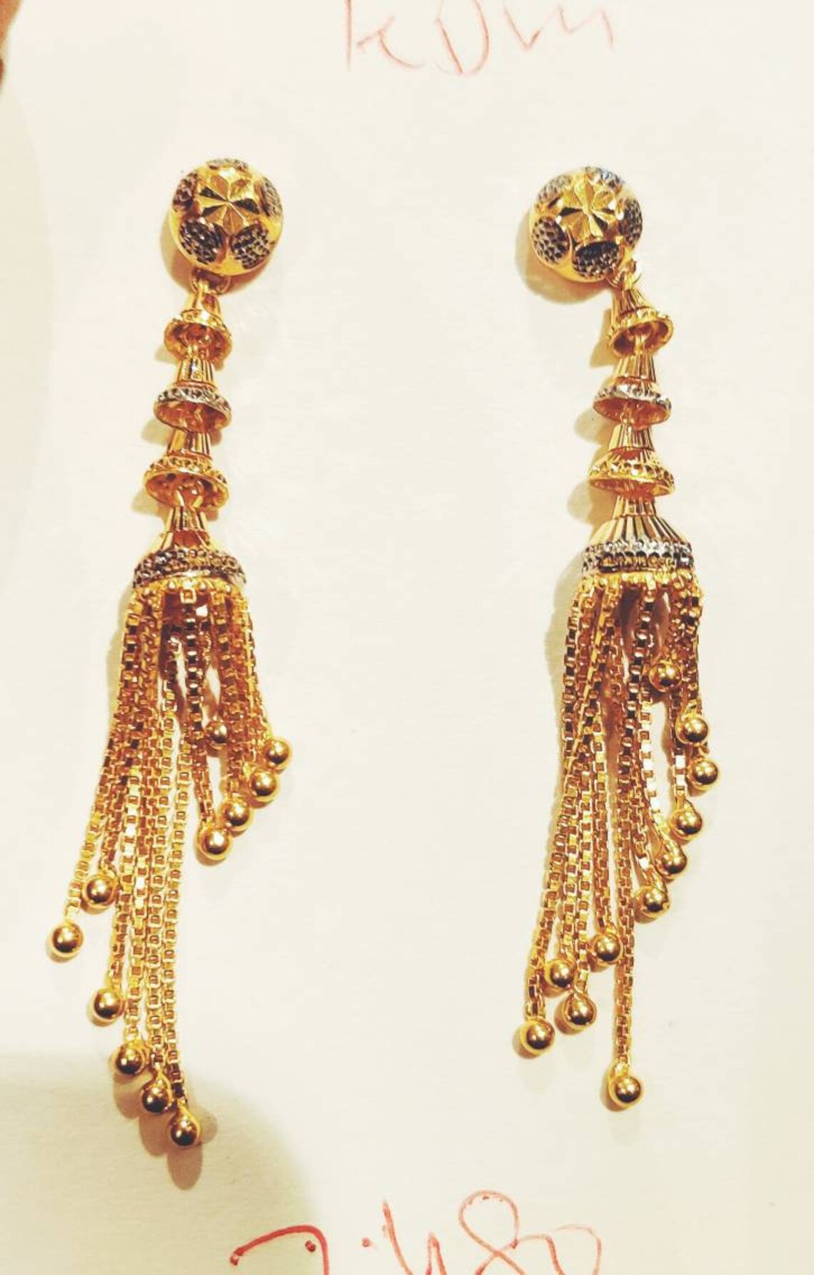22k Solid Gold Long Earrings Chain Earrings Indian Threader - Etsy