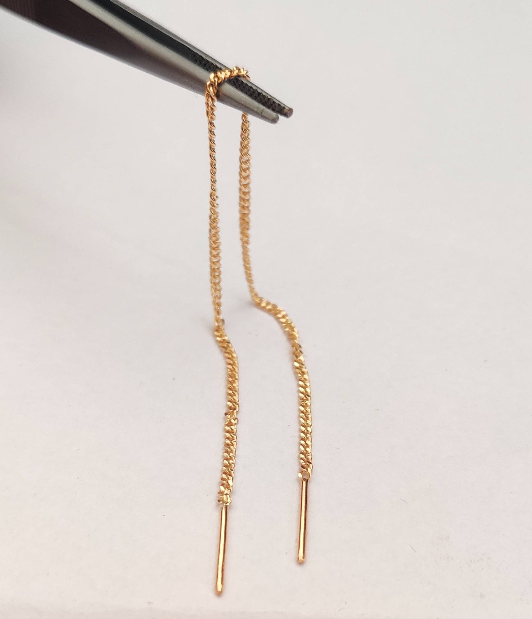 22k Gold Threader Earrings- Solid Gold Earrings- Long Chain Threader ...