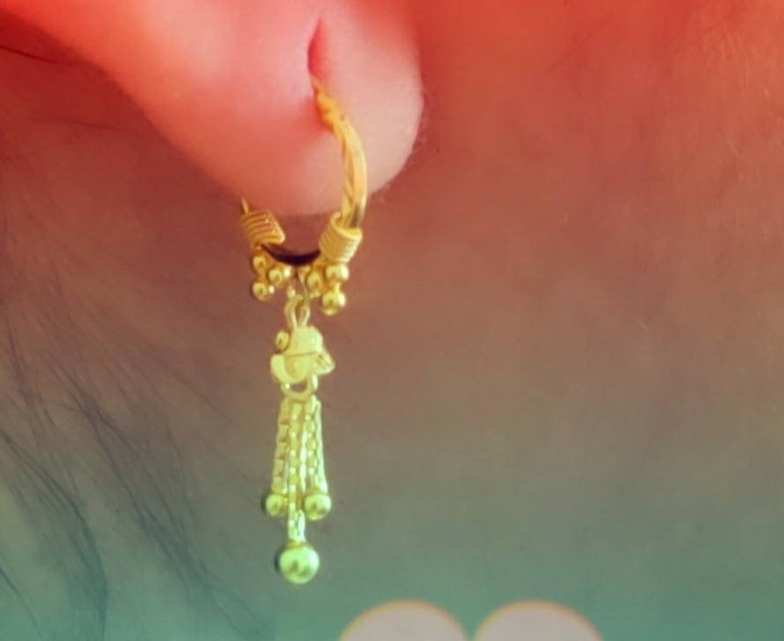 22k Gold Hoops With Dangling Chain, Solid Gold Hoops, Rajasthani Gold ...