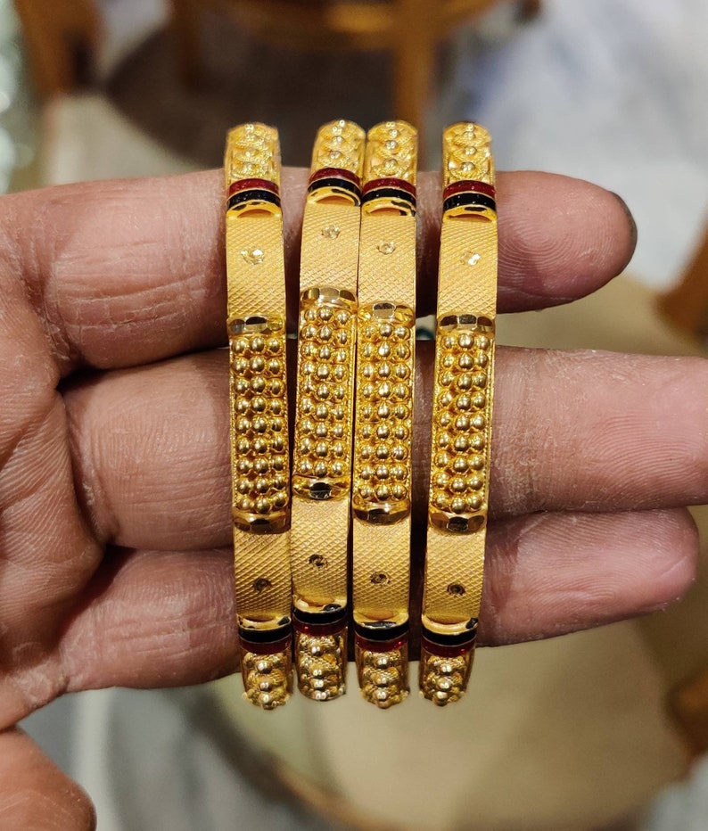 22k Solid Gold Bangle Set Solid Gold Indian Bangles Hallmark - Etsy