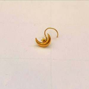 18k Gold Star Moon Nose Pin, Designer Nose Pin, Star Moon Nose Pin ...