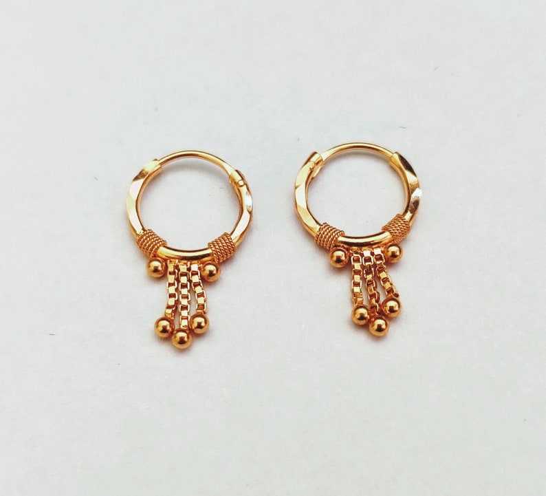 22k Gold Hoops, Indian Hoops, Gold Dangling Hoops, Dangling Chain Hoops ...