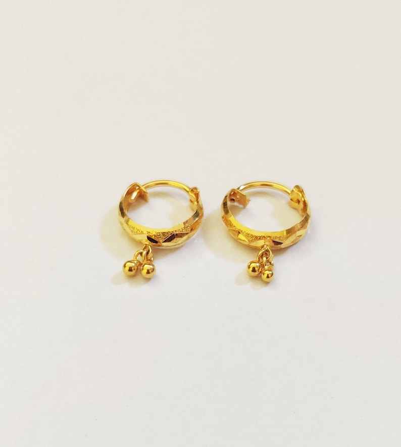 22k Gold Dangling Hoops, Solid Gold Hoops, Dangling Gold Hoops, Simple ...