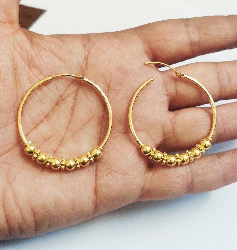 22k Hallmarked Gold Hoops, Indian Gold Hoops, Rajasthani Ball Hoops ...