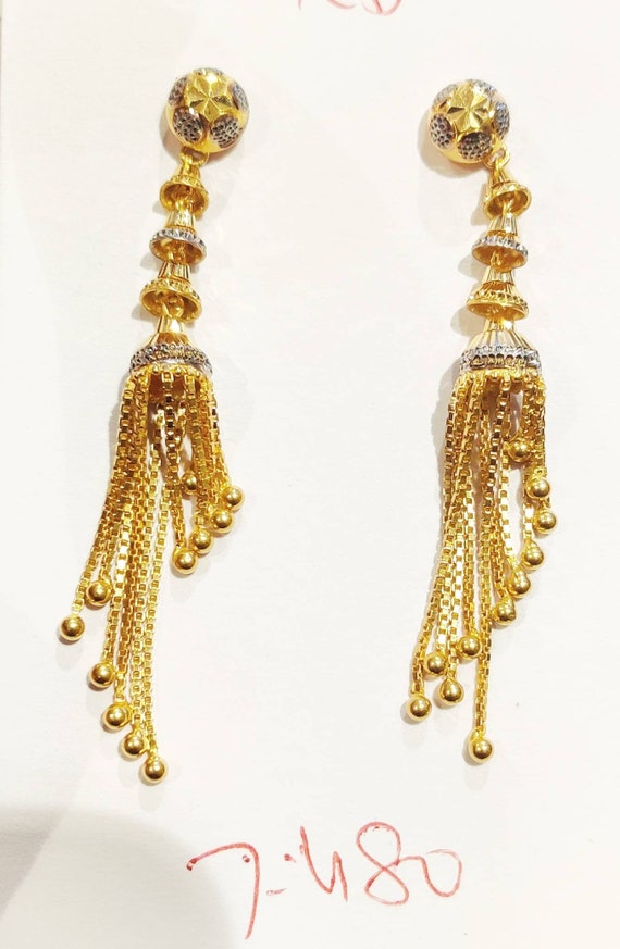 Gold earrings long chain store