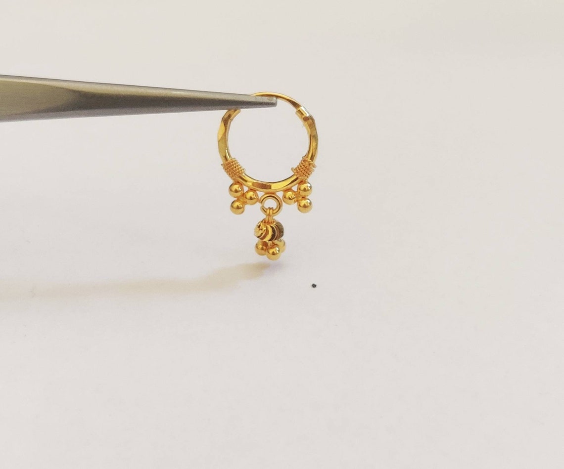 22k Gold Nose Ring,tiny Nostril Ring, Dangling Indian Nose Ring, Nose ...