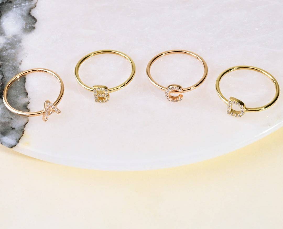 18k Gold Initial Ring, Solid Gold Ring, Gold Letter Ring, Personalized ...